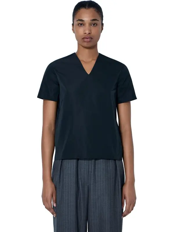 JIL SANDER V-neck Silk-blend Top - Black