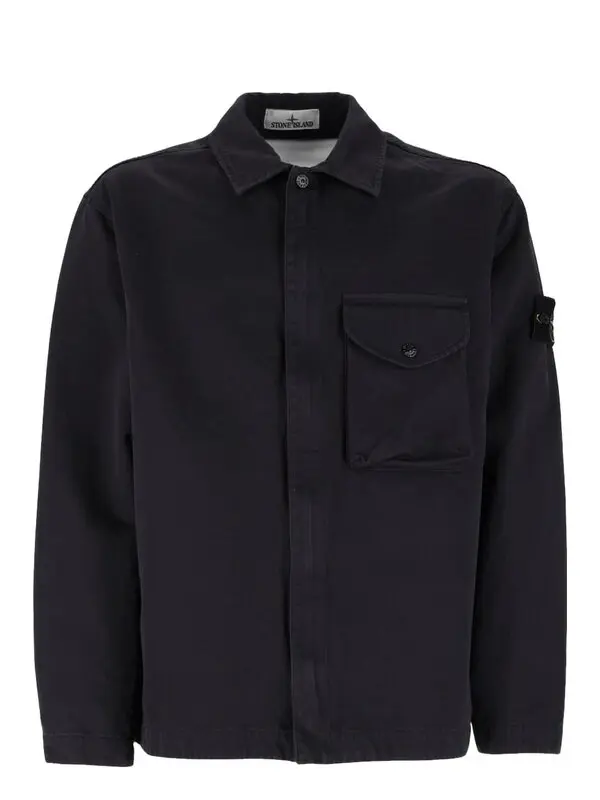 Stone Island Overshirt In Twill Di Cotone - Blue