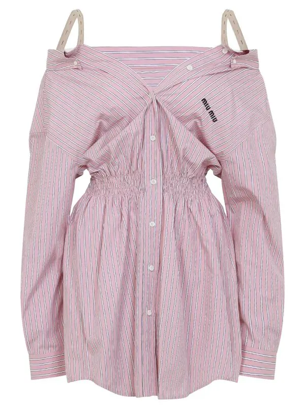 Miu Miu Striped Cotton Shirt Dress - Multicolor