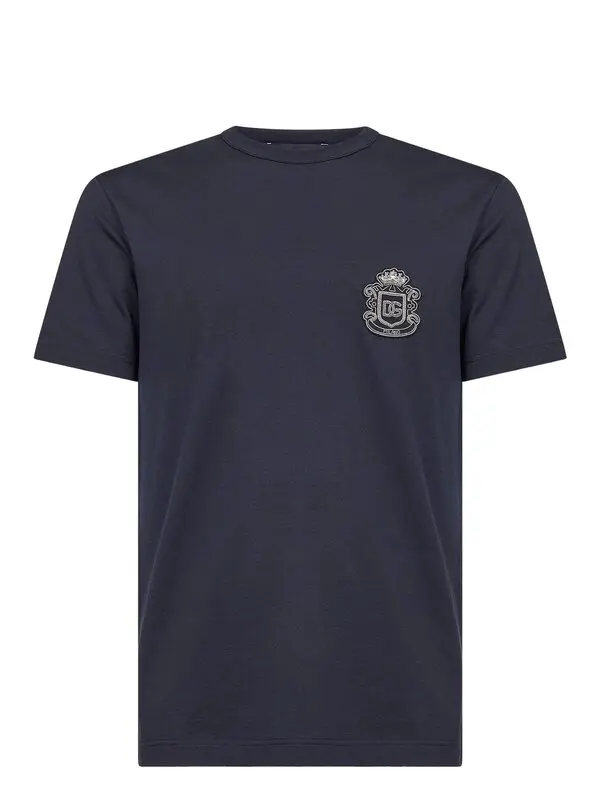 Dolce & Gabbana Blue Cotton Heraldic Patch T-shirt - Multicolor