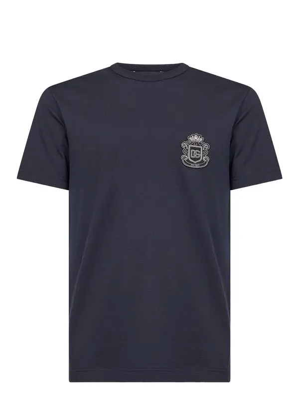 Dolce & Gabbana Blue Cotton Heraldic Patch T-shirt - Multicolor