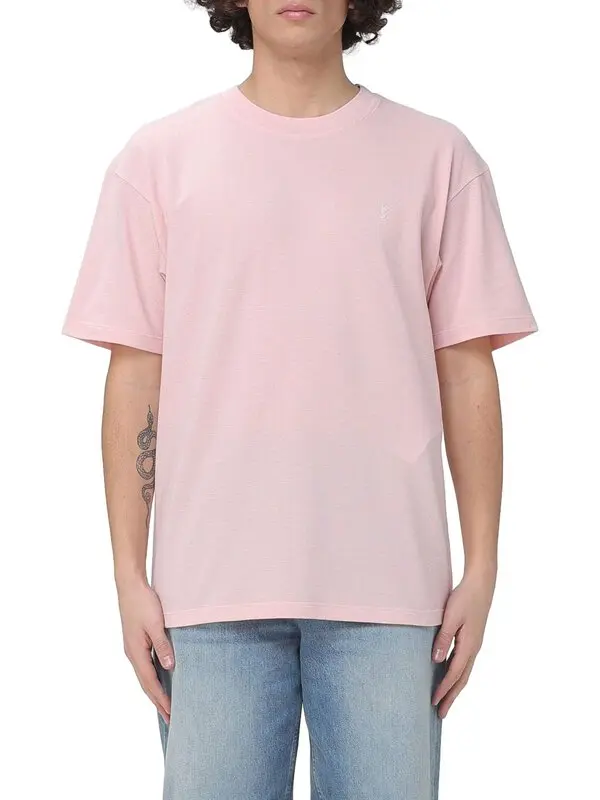 Saint Laurent Crew Neck T-shirt With Logo - Pink