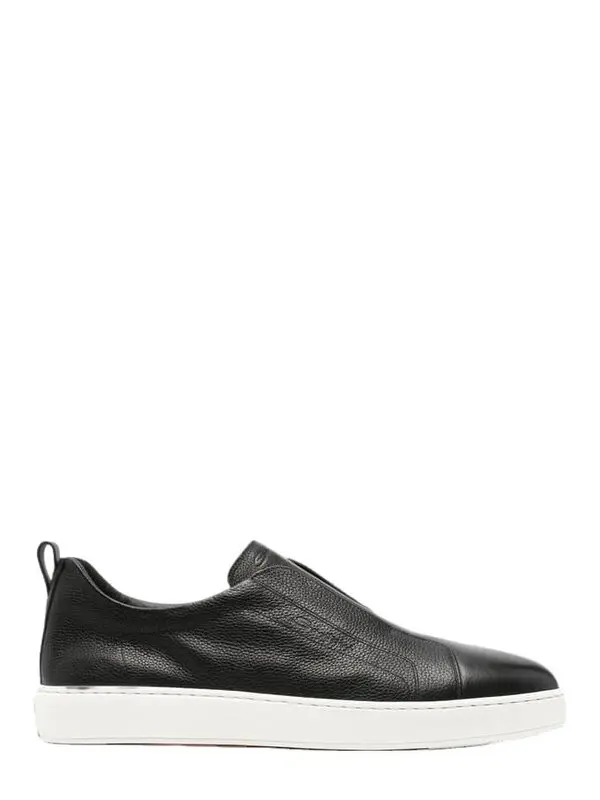 Santoni Grained Leather Slip-on Trainers - Black