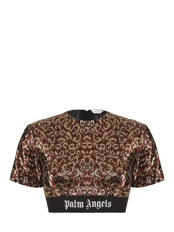 Palm Angels Sequined Short Sleeve Crop Top - Multicolor
