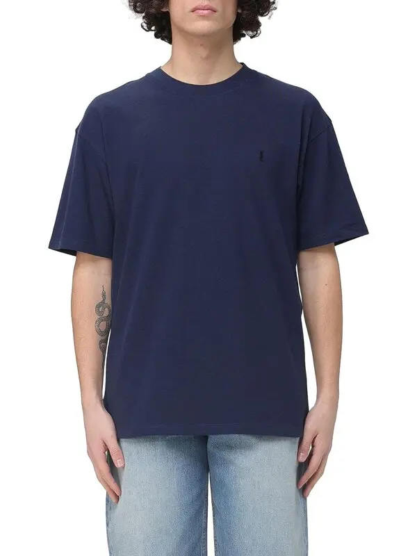 Saint Laurent Crew Neck T-shirt With Logo - Blue