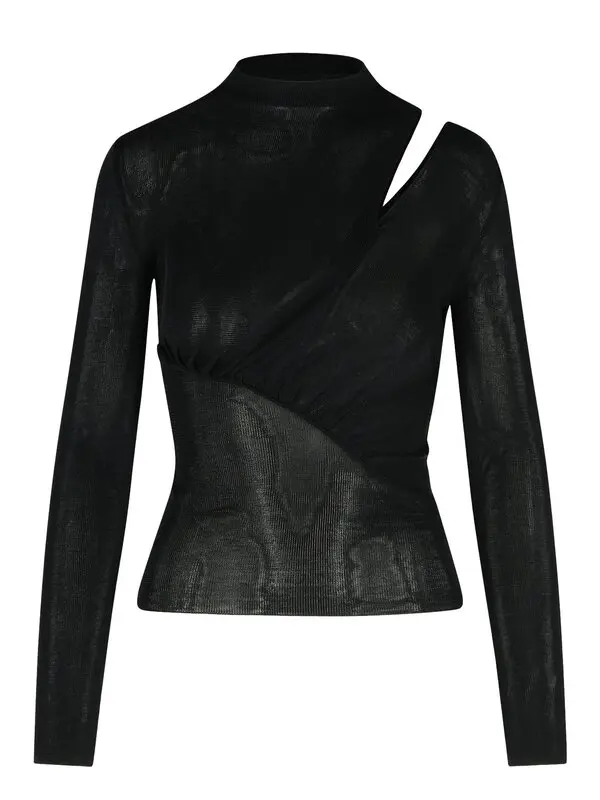 SELF-PORTRAIT Viscose Cut Out Top - Black