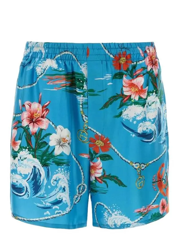Gucci Floral Silk Bermuda Shorts - Blue
