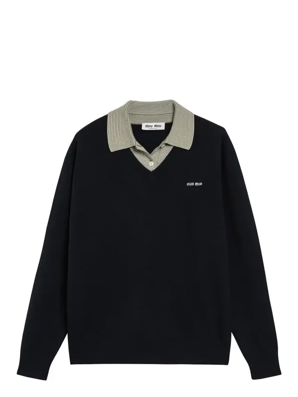 Miu Miu Wool And Cashmere Sweater With Collar - Blue