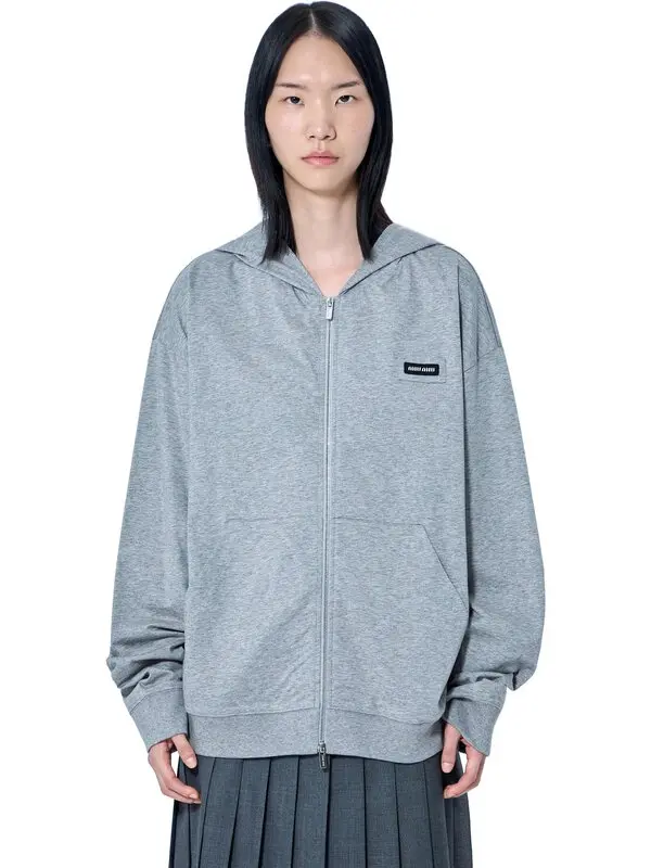 Miu Miu Zip Hoodie With Patch Detail - Gray
