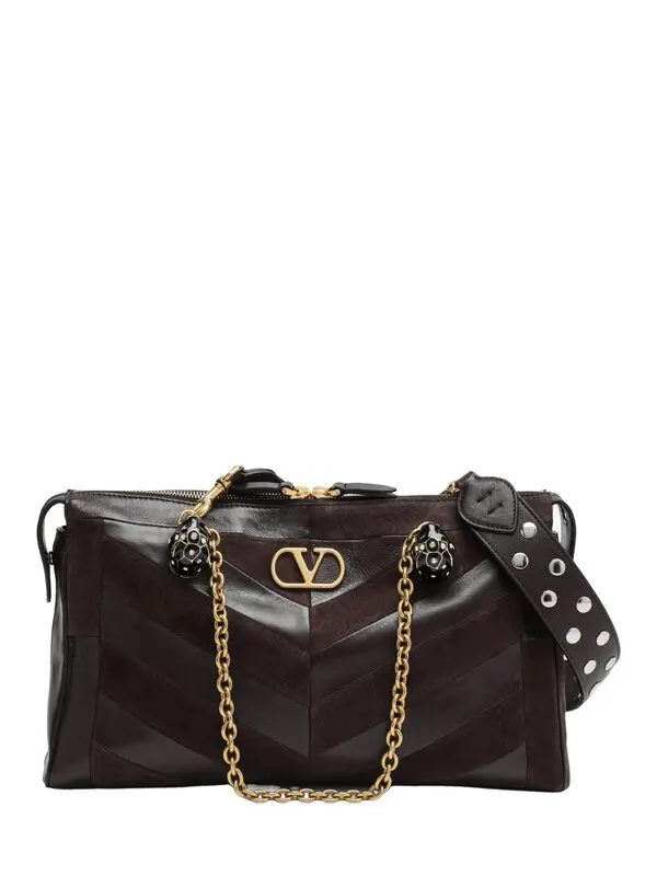 Valentino Garavani Panthea Shoulder Bag In Suede And Nappa Leather - Brown