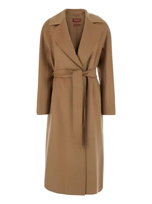 Max Mara Long Belted Wool And Cashmere Robe Coat With Classic Collar - Brown