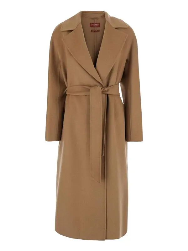 Max Mara Long Belted Wool And Cashmere Robe Coat With Classic Collar - Brown