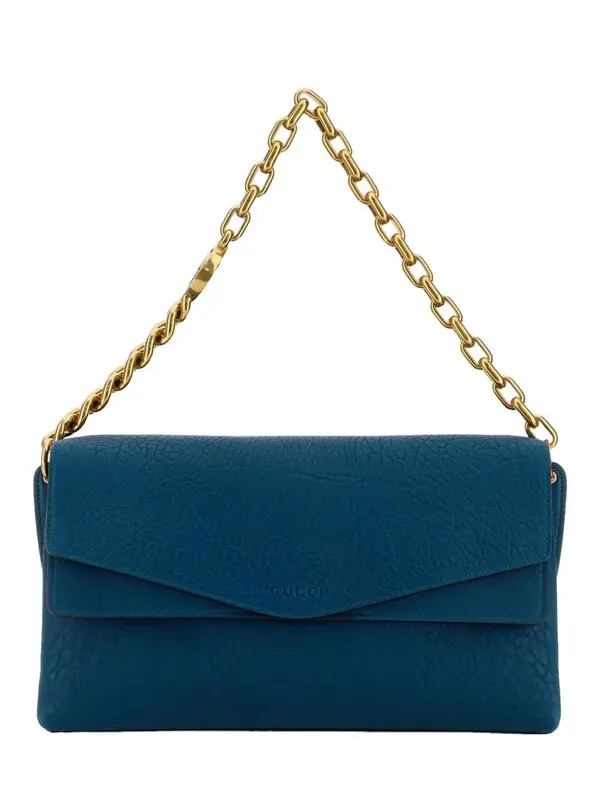 Gucci Grained Leather Shoulder Bag With Removable Chain Handle - Blue