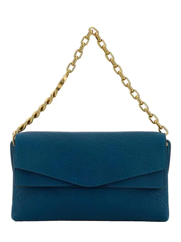 Gucci Grained Leather Shoulder Bag With Removable Chain Handle - Blue