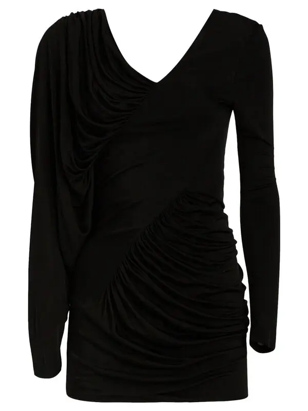 Saint Laurent Ruched Long Sleeve Dress - Multicolor