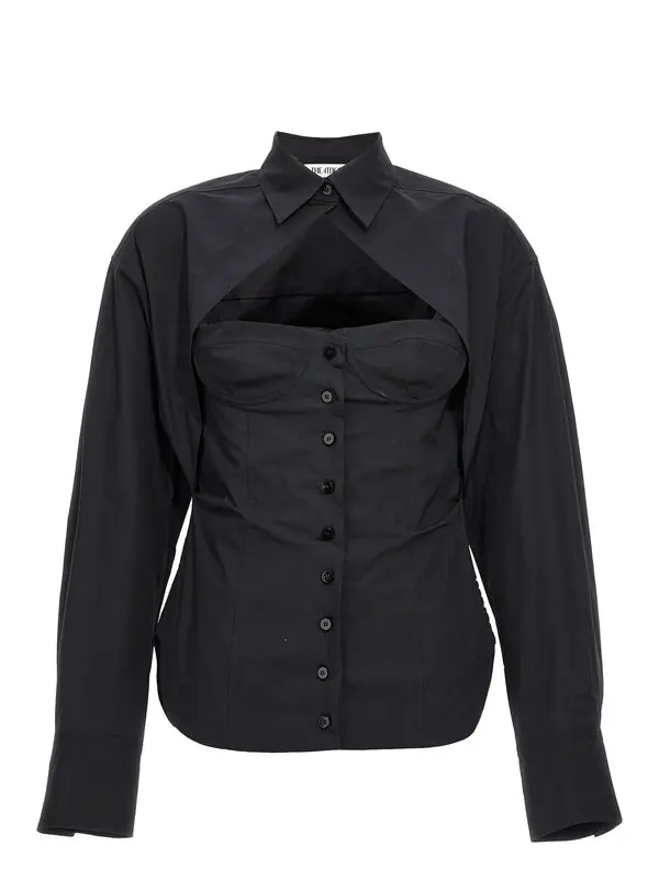 Attico Bustier Cotton Shirt - Black