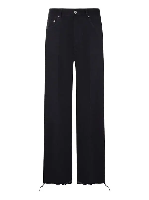Rick Owens Wide Leg Jeans In Cerat Denim With Frayed Hem - Black
