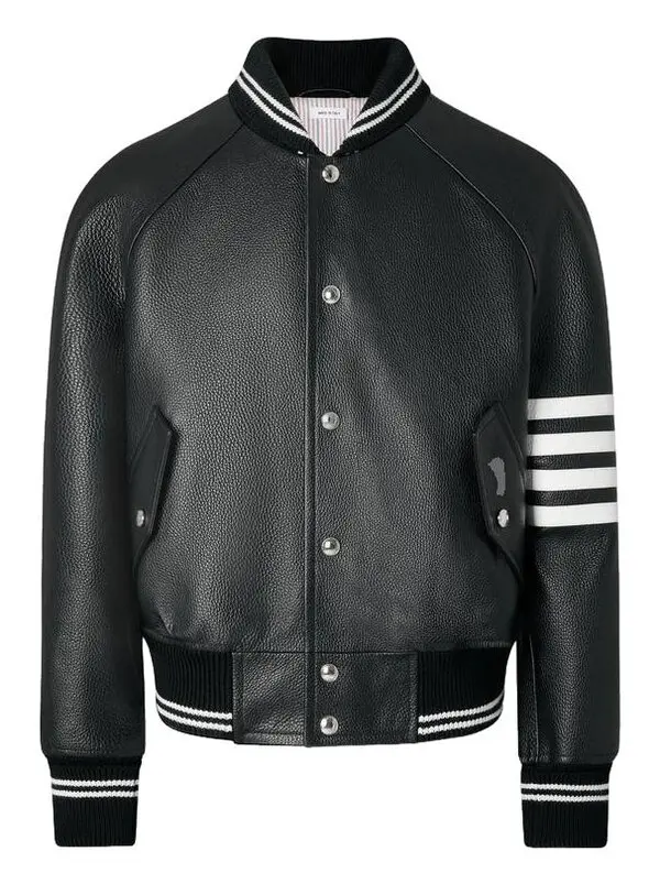 Thom Browne Leather Bomber Jacket - Black