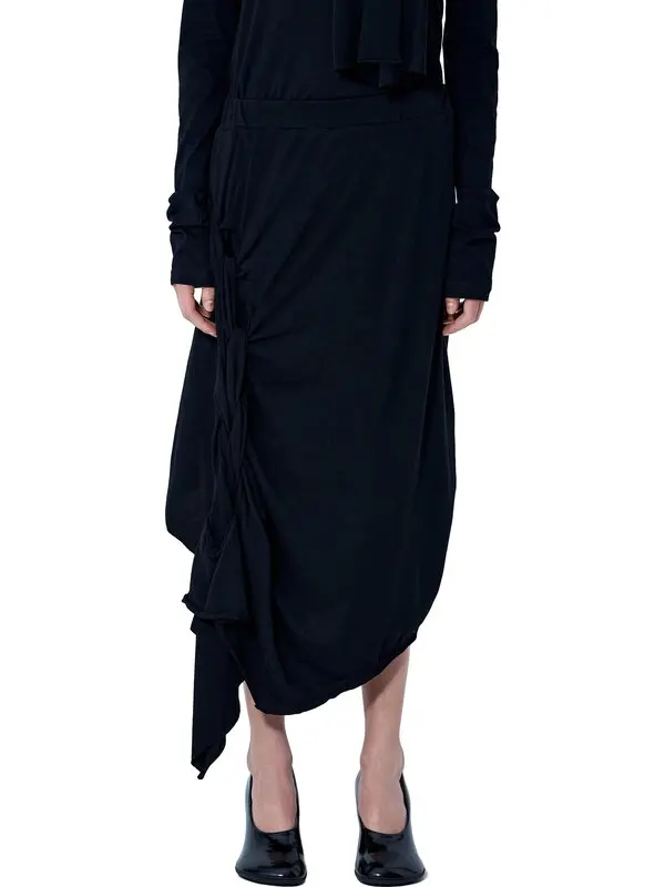 Yohji Yamamoto High Twisted French Terry Braided Skirt - Black