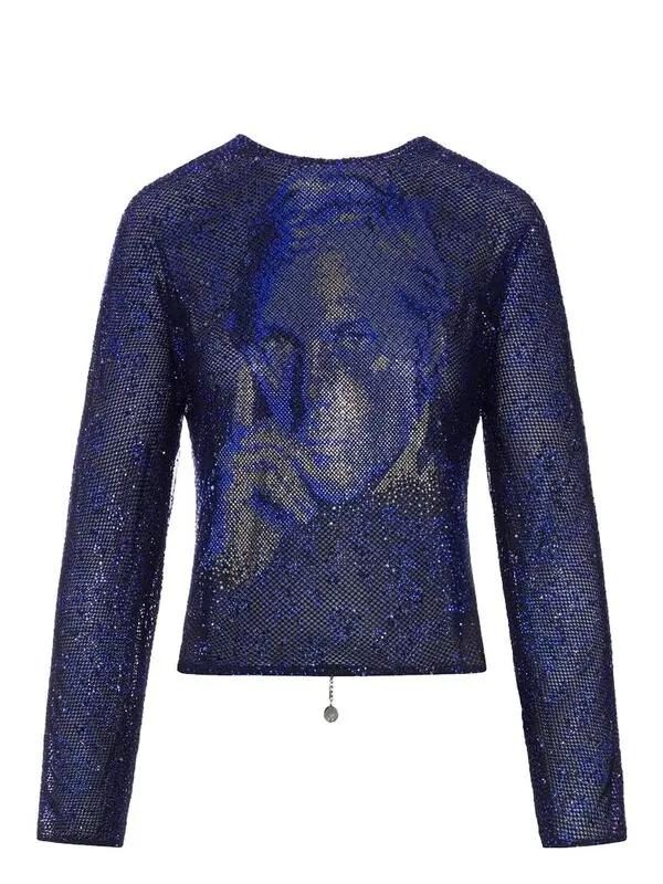 Giorgio Armani Embellished Portrait Long Sleeve Top - Blue