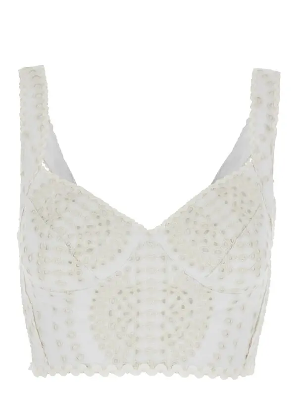 Charo Ruiz Ibiza Goldie' White Top With V-neck On The Front And Perforated Design In Cotton And Linen Blend - Multicolor