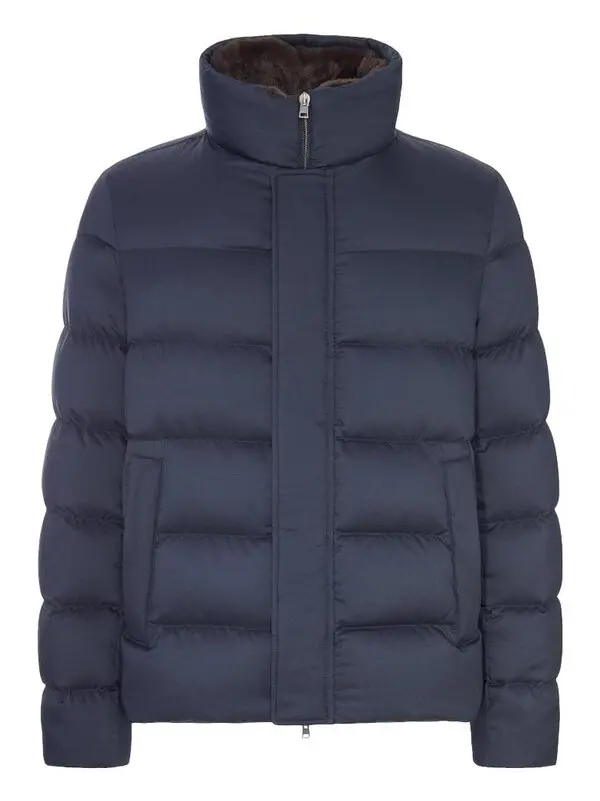Herno Padded Puffer Jacket With A High Collar And Faux-fur Lining - Blue