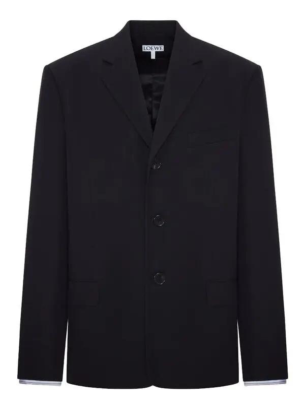 Loewe Sartorial Wool Jacket With Contrasting Double-layer Cuffs - Black