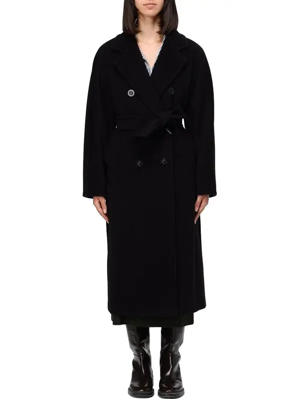 Max Mara Madame Double-breasted Long Wool Coat With Belt - Black