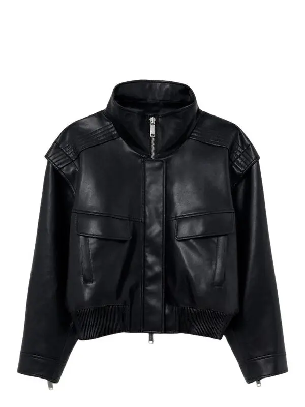 SELF-PORTRAIT Faux Leather Bomber Jacket - Multicolor