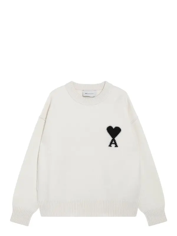 AMI Paris De Coeur Virgin Wool Sweater - White