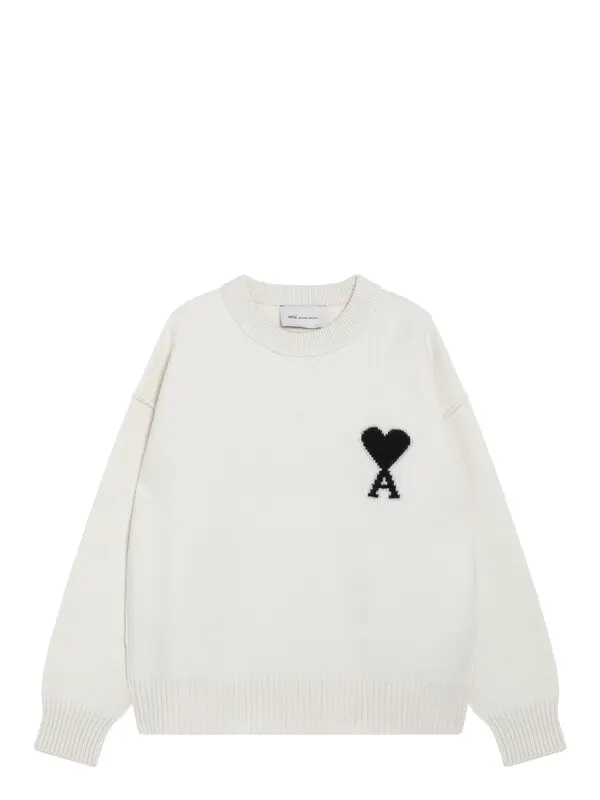 AMI Paris De Coeur Virgin Wool Sweater - White