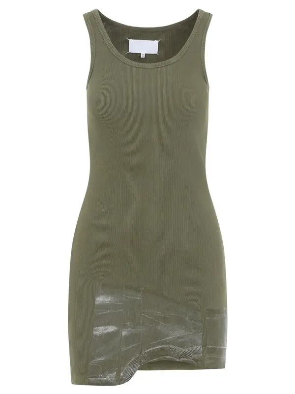 MAISON MARGIELA Ribbed Cotton Mini Dress - Green