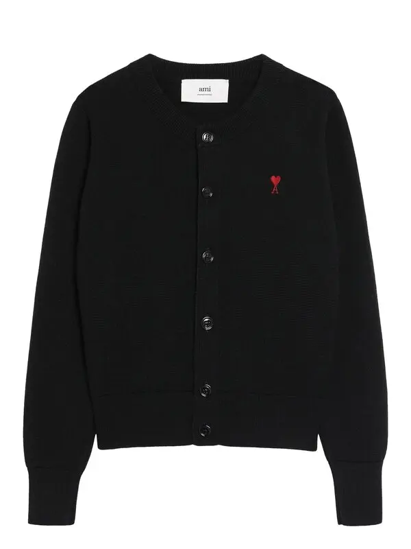 AMI Paris De Coeur Wool Cardigan - Black