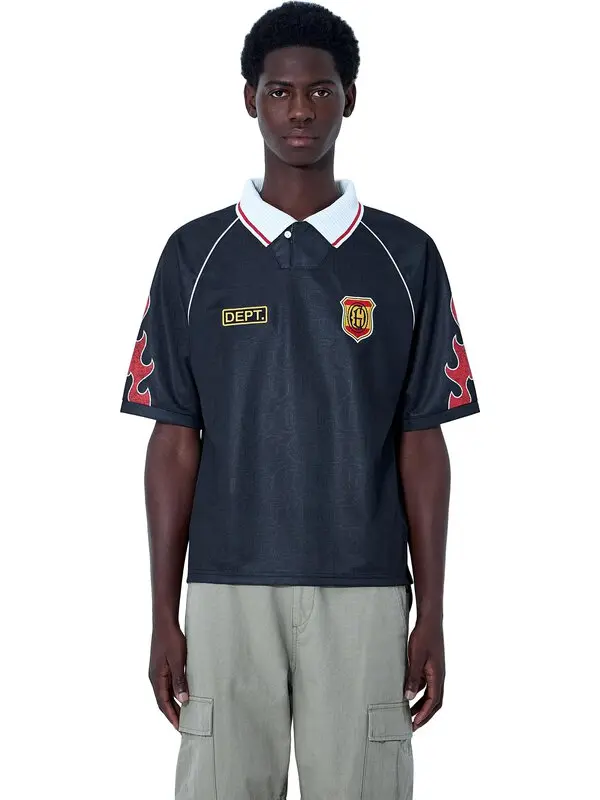 GALLERY DEPT. Embroidered Polo Shirt With Contrast Collar - Black
