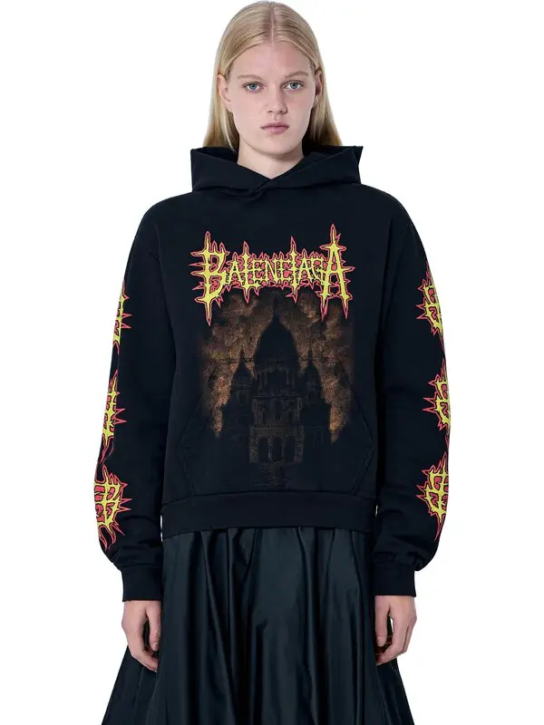 Balenciaga Medium Fit Graphic Hoodie - Black