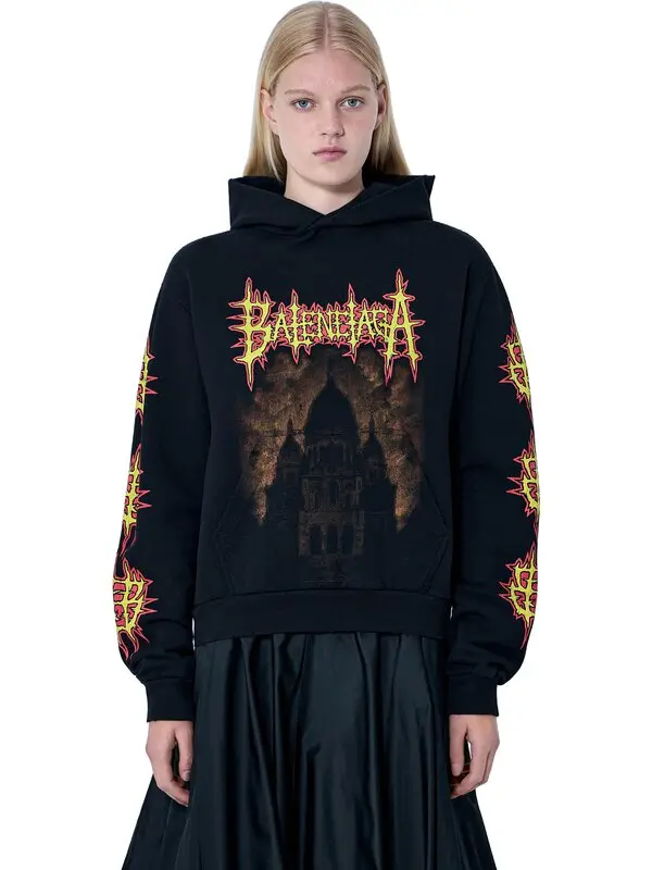 Balenciaga Medium Fit Graphic Hoodie - Black