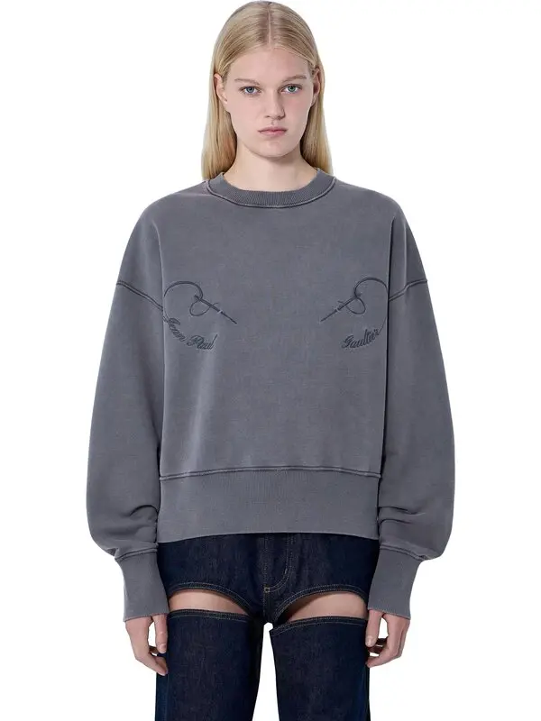 JEAN PAUL GAULTIER Embroidered Fleece Sweatshirt - Gray