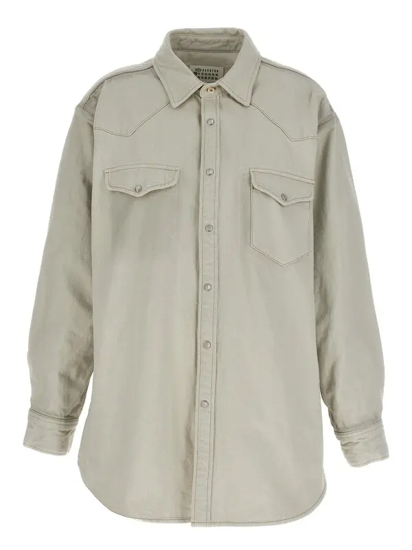 MAISON MARGIELA Padded Cotton Denim Overshirt - White