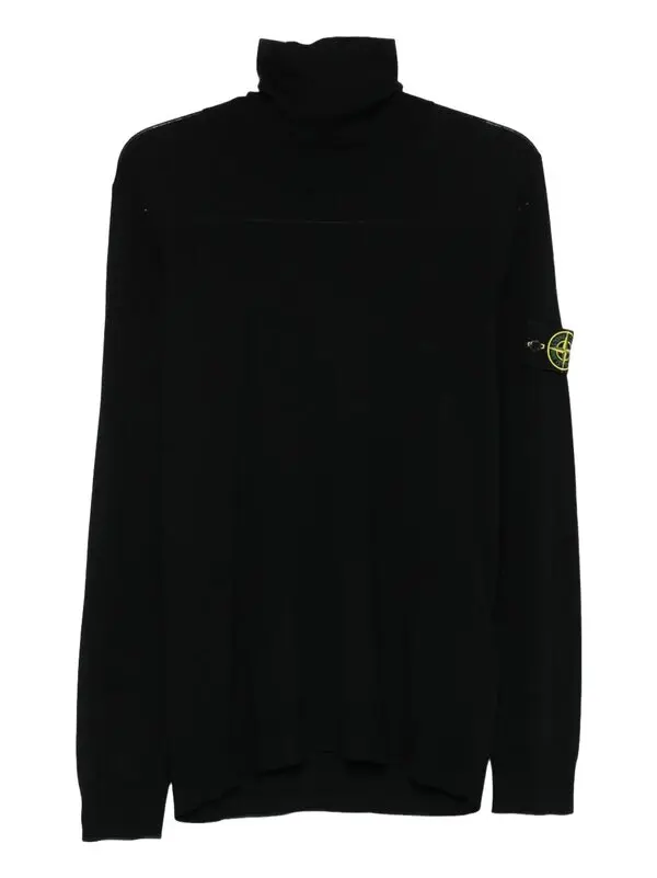 Stone Island Ribbed Wool Turtleneck Sweater - Black
