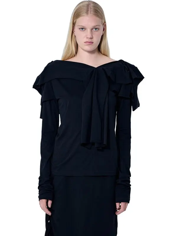 Yohji Yamamoto Supima Single Jersey Big Collar Top - Black
