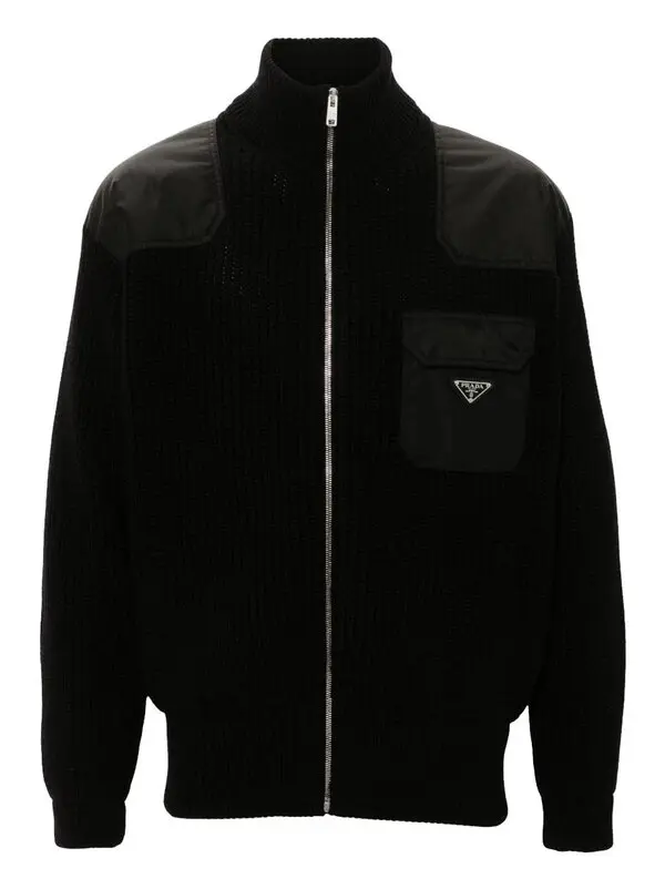 Prada Wool Blend Zip Up Sweater - Black