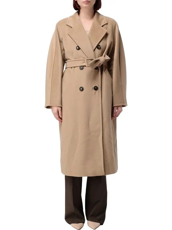 Max Mara Madame Double-breasted Long Wool Coat With Belt - Brown