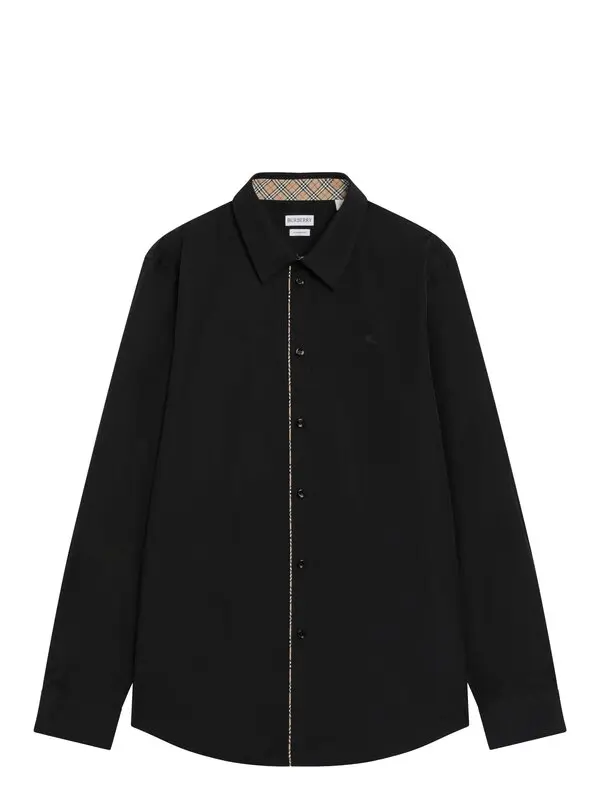 Burberry Classic-fit Cotton Poplin Shirt With Check Trim - Black