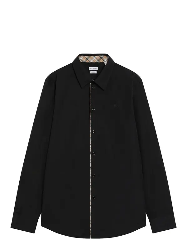 Burberry Classic-fit Cotton Poplin Shirt With Check Trim - Black