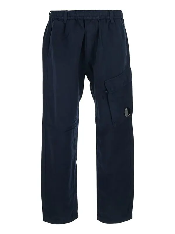 C.P. COMPANY Blue Pants With Elasticated Waist And A Cargo Pocket In Cotton And Linen Blend For - Multicolor