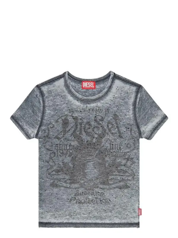 DIESEL® Burnout Washed Effect Sublimation Print T-shirt - Gray