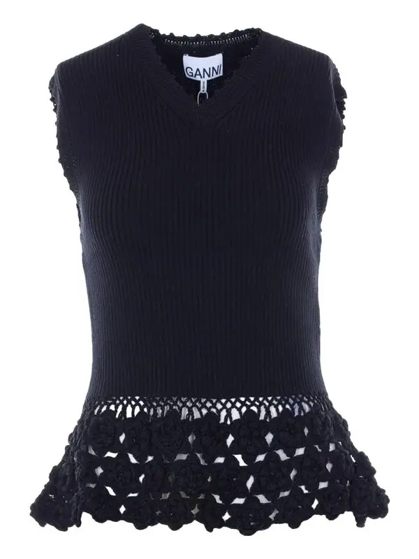 GANNI Cotton Crochet Vest - Black