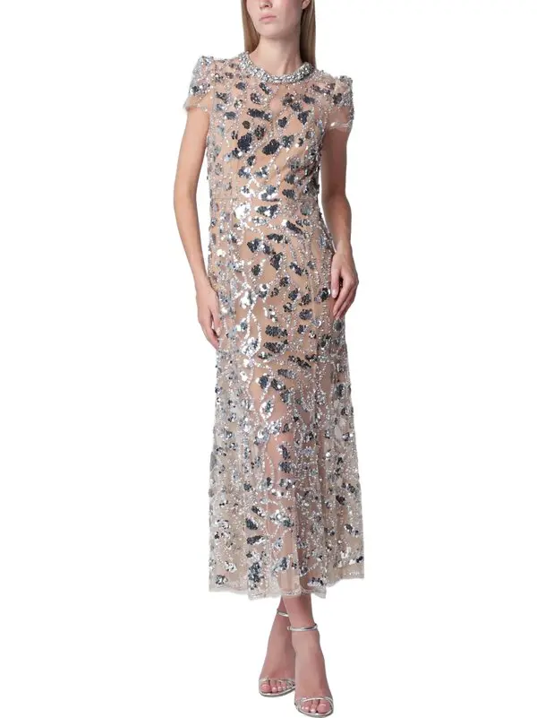 SELF-PORTRAIT Sequin-embellished Polyester Midi Dress - Silver