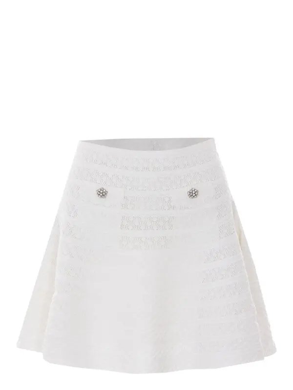 SELF-PORTRAIT Pointelle Knit Mini Skirt - White