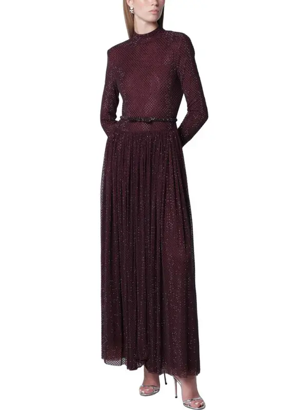 SELF-PORTRAIT Burgundy Long Dress With Rhinestones - Red